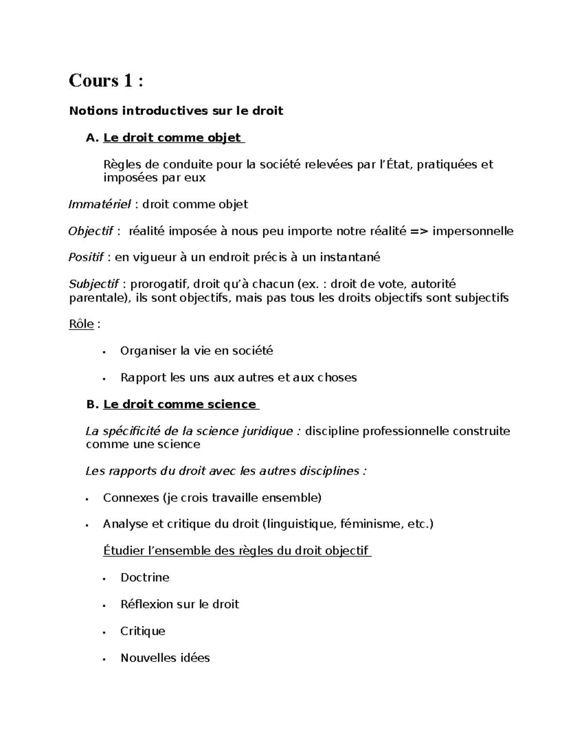 Cours 1 - Cours 1 : Notions introductives sur le droit A. Le droit comme objet Règles de ...