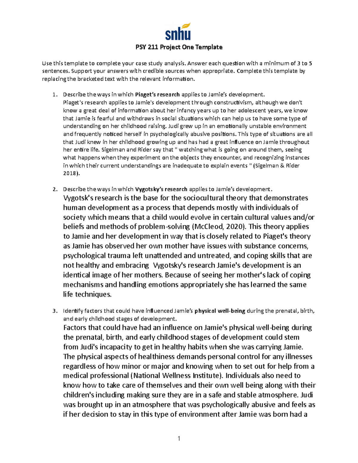 PSY 211 Project One Template - ENG122 - SNHU - Studocu