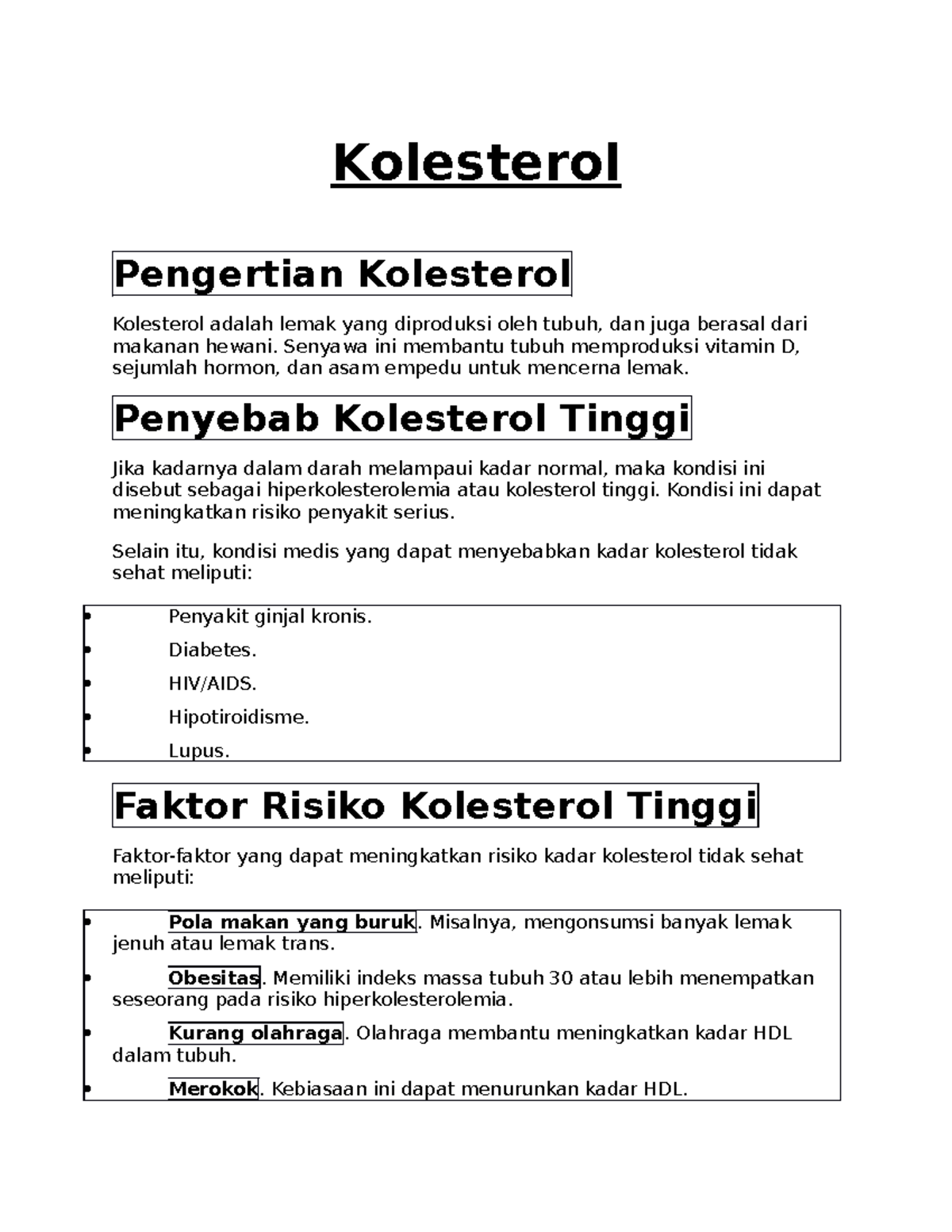 Kolesterol - Kolesterol Pengertian Kolesterol Kolesterol adalah lemak ...