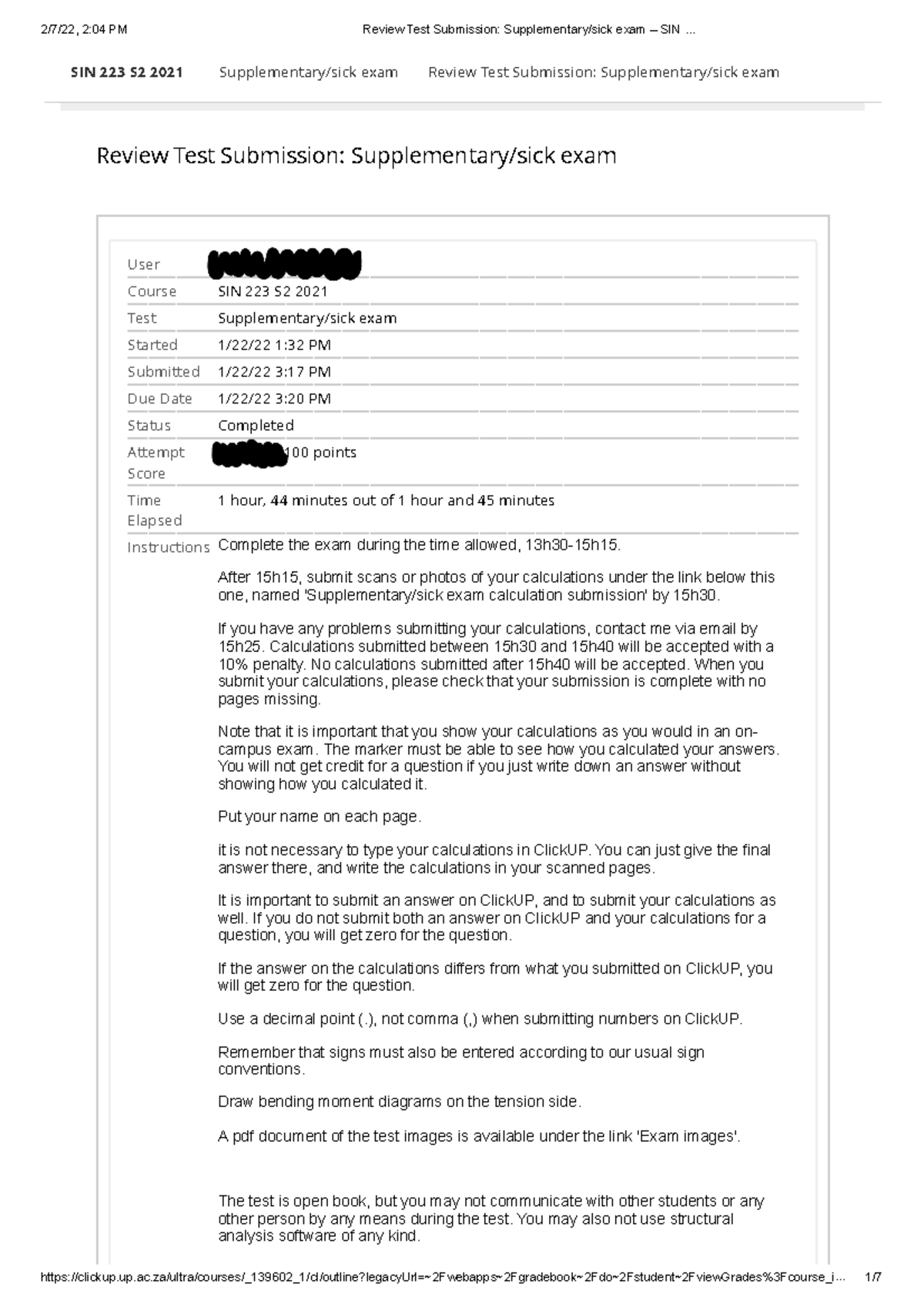 Sup Exam 2021 - Exam - SIN 223 S2 2021 Supplementary/sick exam Review ...