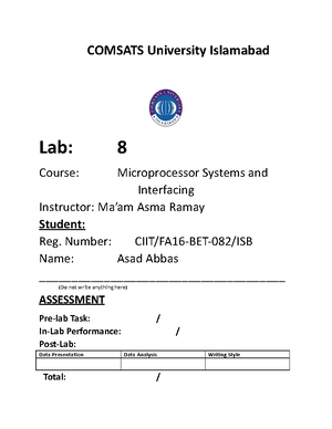 Assignment 1111 - best - Microprocessor Systems and Interfacing EEE Assignment# Name Hamza ...