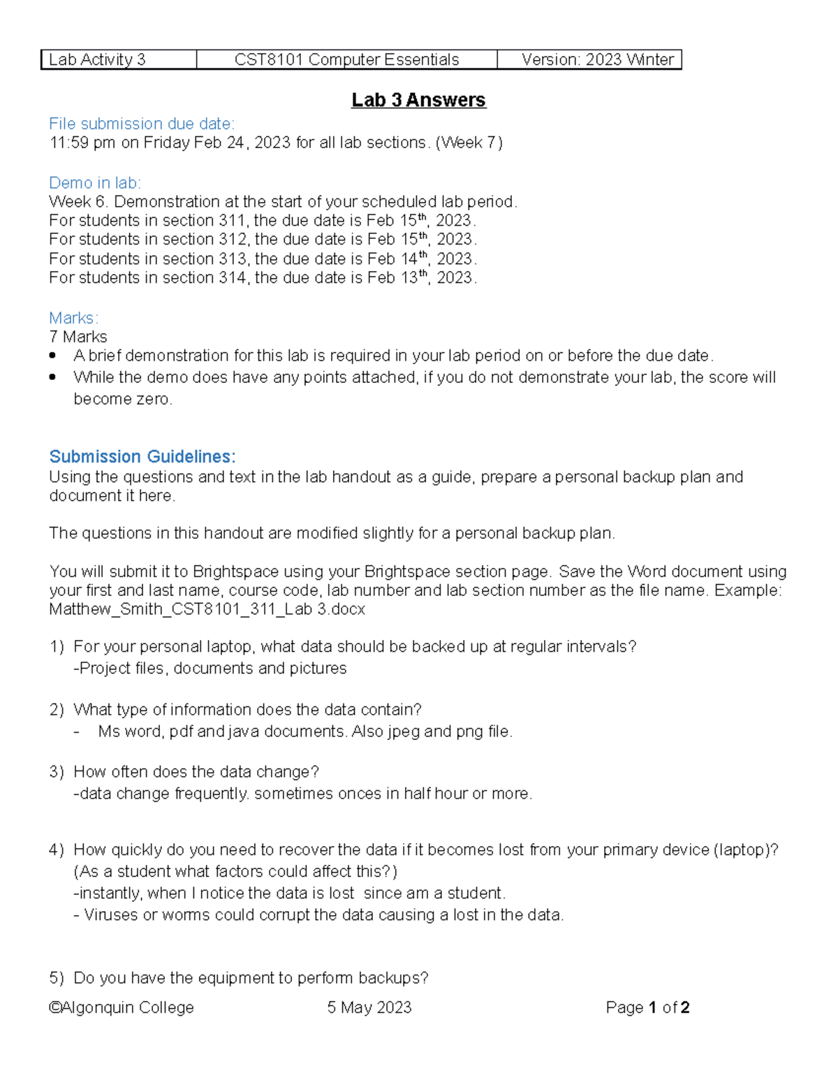 Lab 3 - CST 8101 W2023 lab activity 03 - Lab Activity 3 CST8101 Computer Essentials Version ...