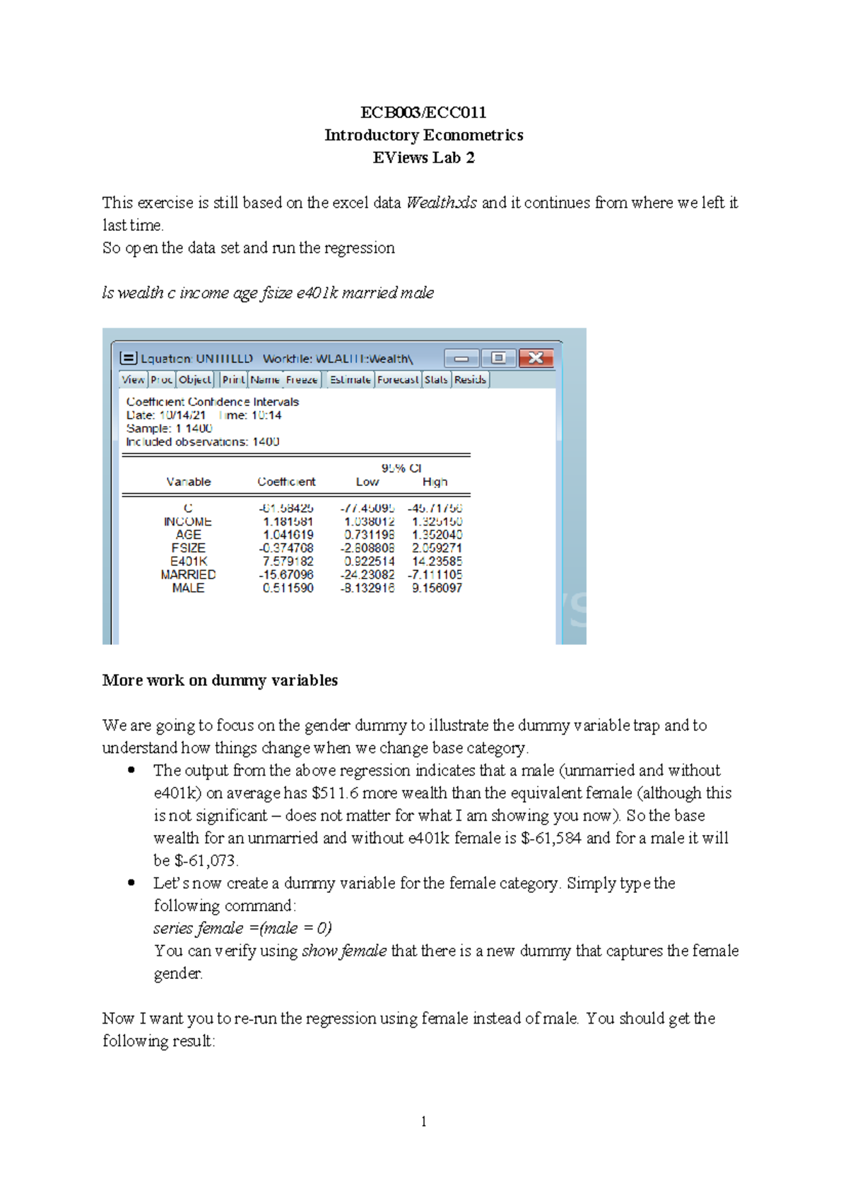 Lab2 - asdasfddjilwegqihoedvbj - ECB003/ECC Introductory Econometrics ...