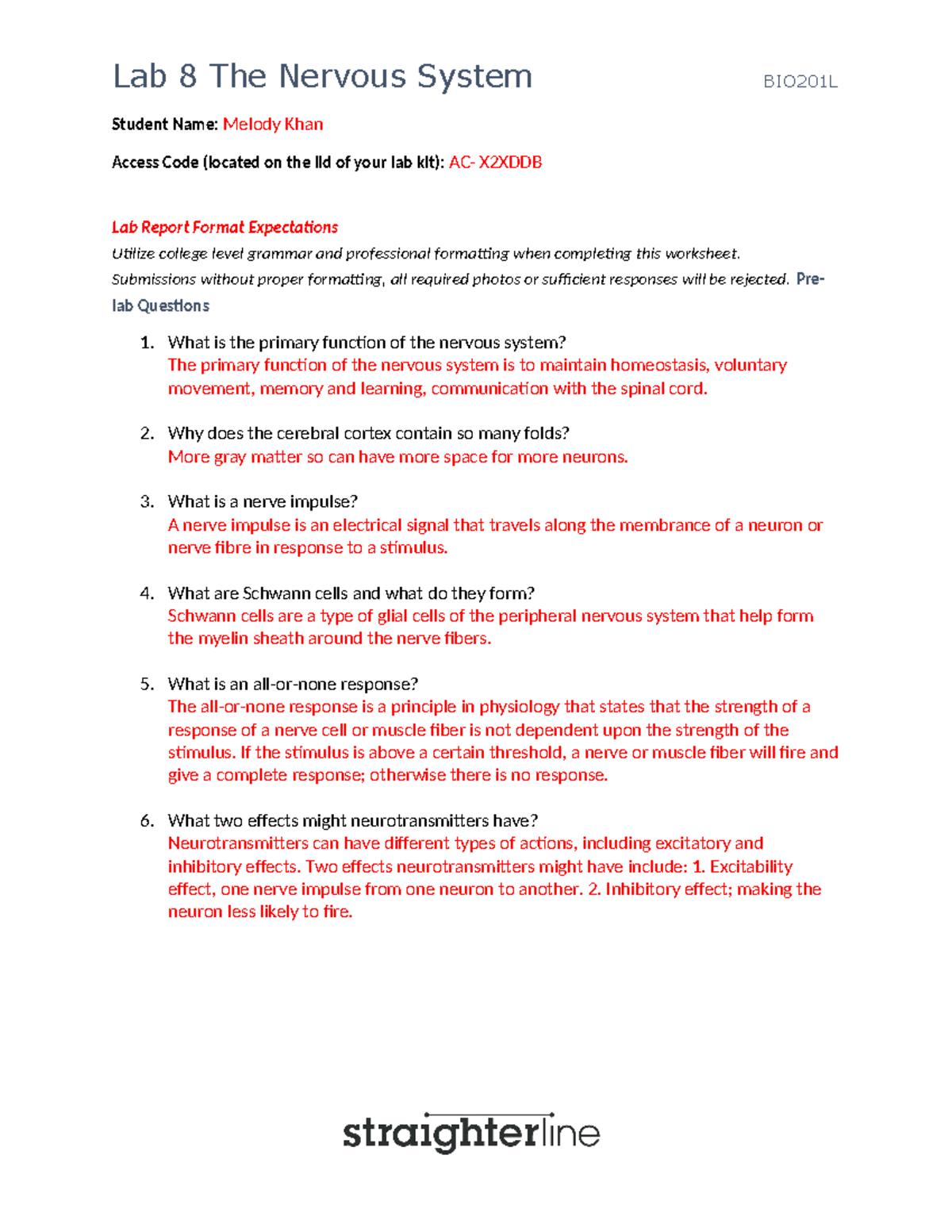 AP Lab 8 - Lab 9 HW - Student Name: Melody Khan Access Code (located on the lid of your lab kit ...