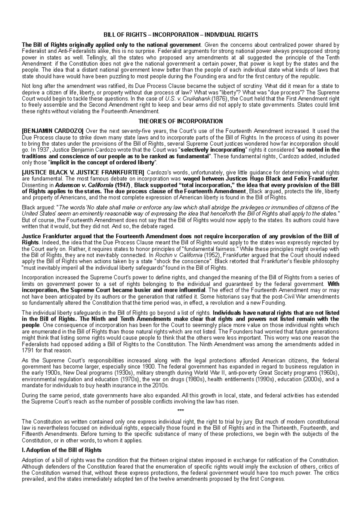 1. contex incorporation - BILL OF RIGHTS – INCORPORATION – INDIVIDUAL ...