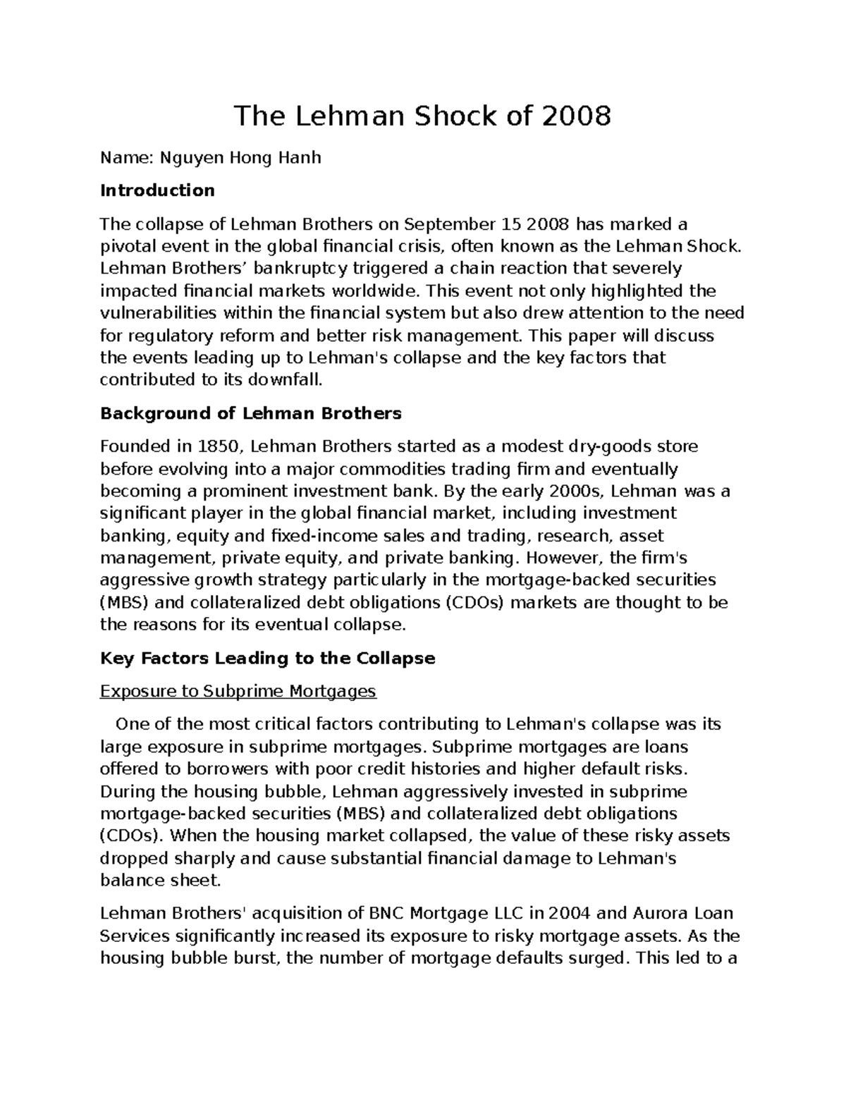 308 Nguyen Hong Hanh - Lehman Brother Shock in 2008 - The Lehman Shock ...