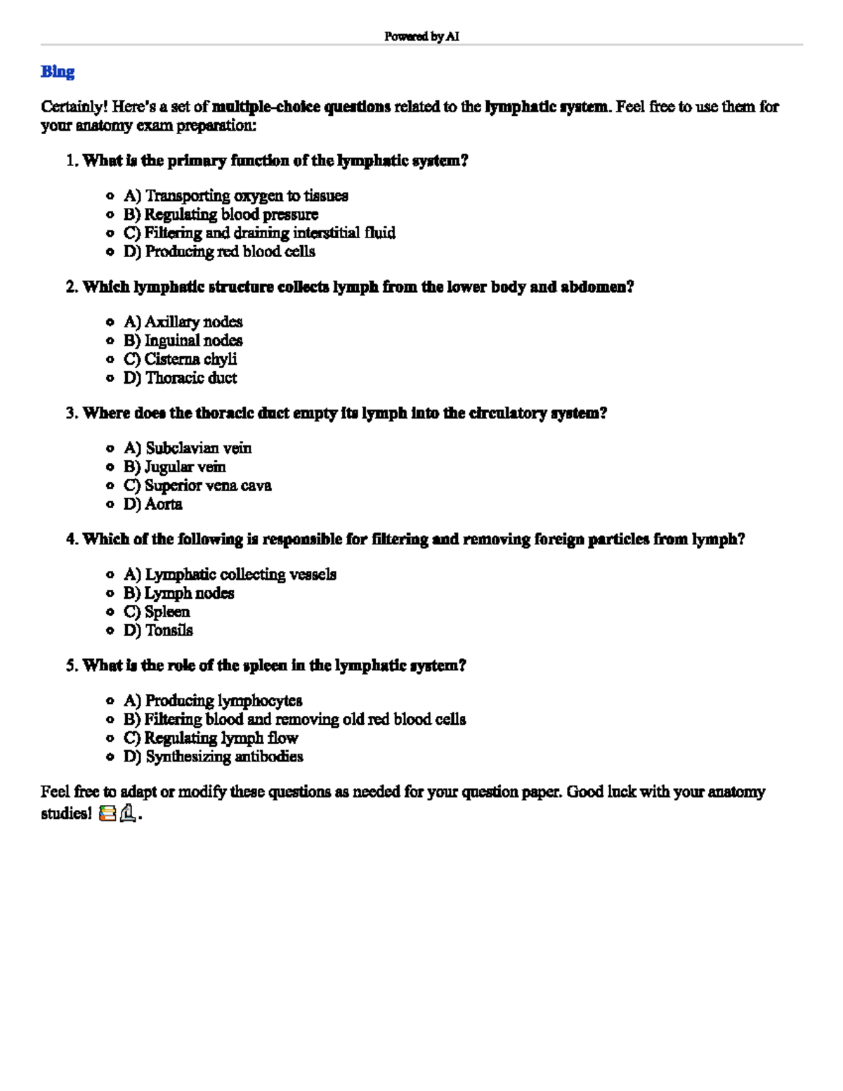 Anatomy lymphatic system - ANAT2020 - Studocu