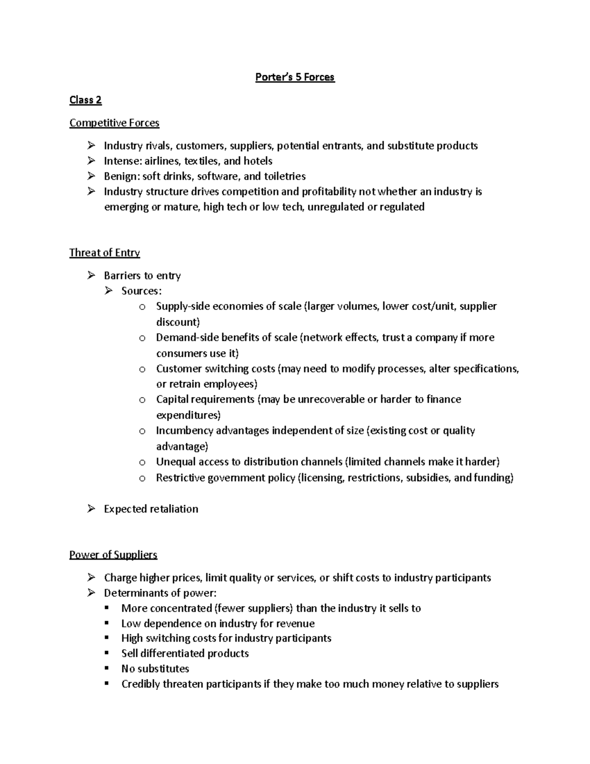 Porter's 5 Forces - Porter’s 5 Forces Class 2 Competitive Forces ...