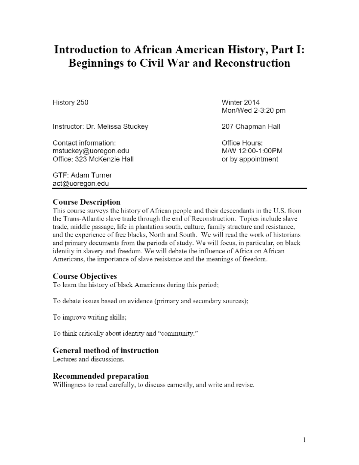 Introduction to African American History, Part I Beginnings to Civil ...