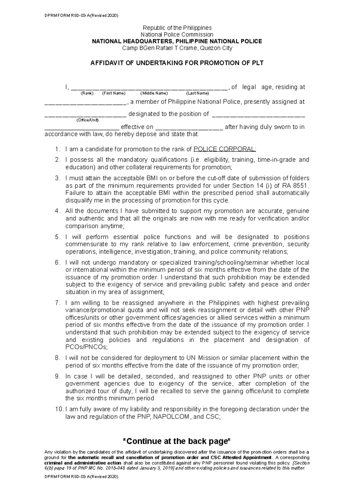 Affidavit-of-Undertakings (Revised 2020) (PLT- Pltcol) - DPRM FORM RSD ...