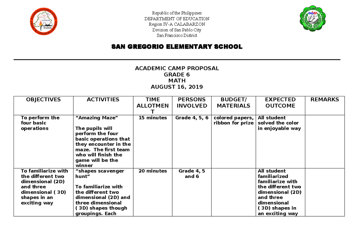 426895219 Academic Camp Math - Republic of the Philippines DEPARTMENT ...
