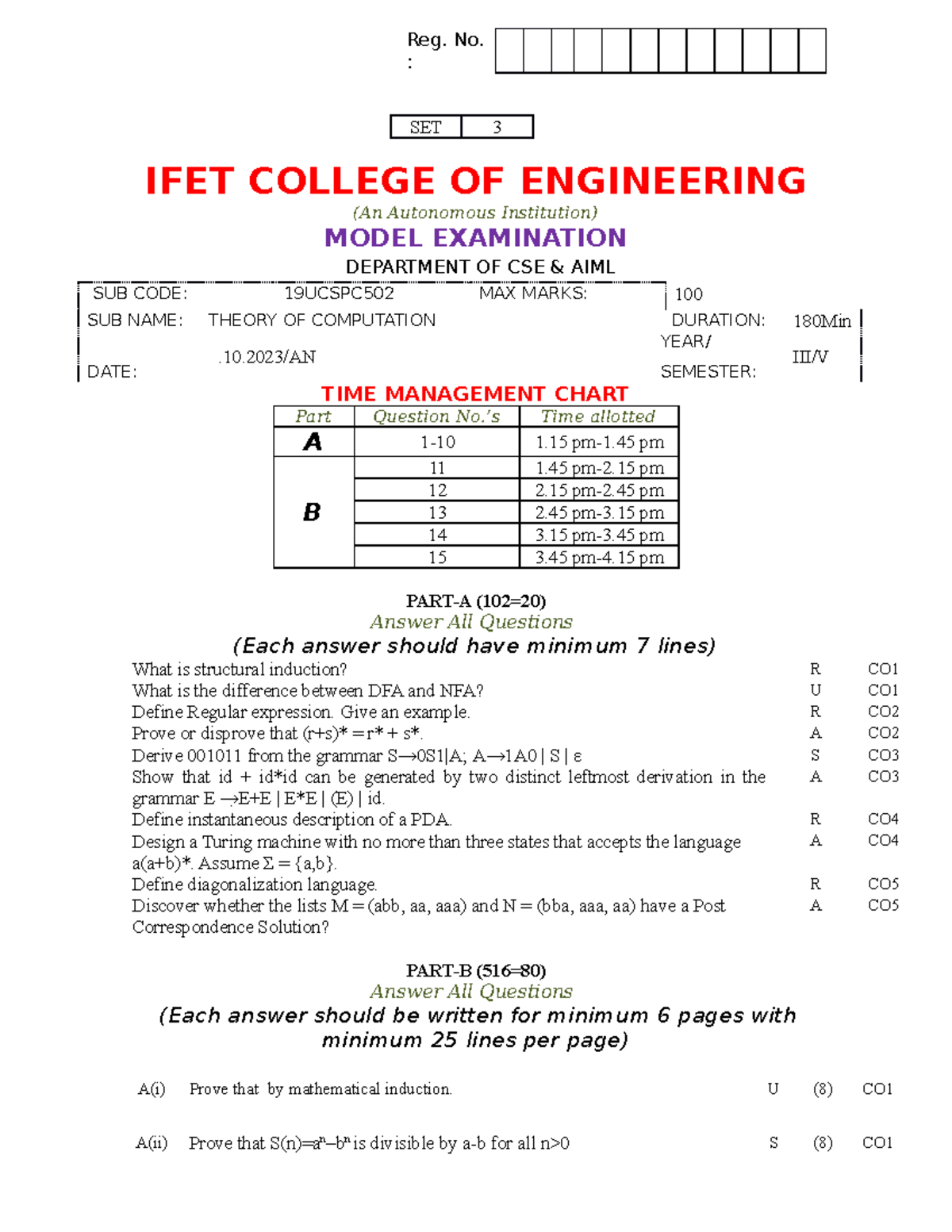 Model Qp Set 3 Nothing Set 3 Ifet College Of Engineering An Autonomous Institution Model