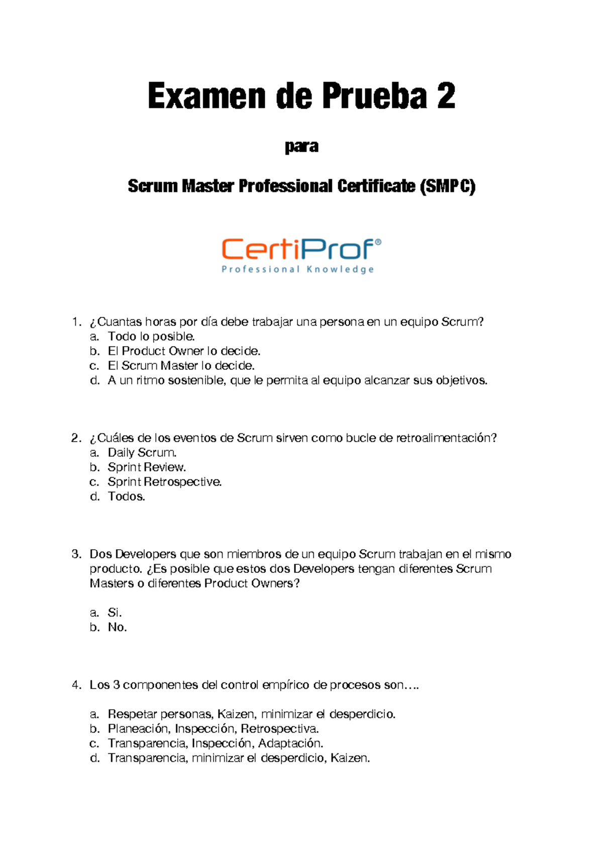 20211029 Examen de Prueba 2 Scrum Master Version 2020 Espanol 1 - Examen de Prueba 2 para Scrum ...