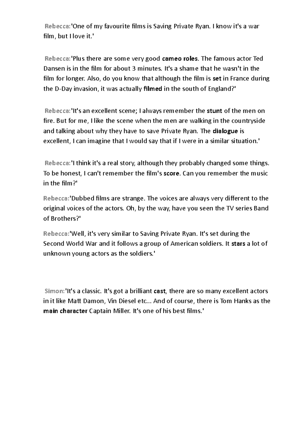 Monologe FILM - monologue - Rebecca: 'One of my favourite films is ...