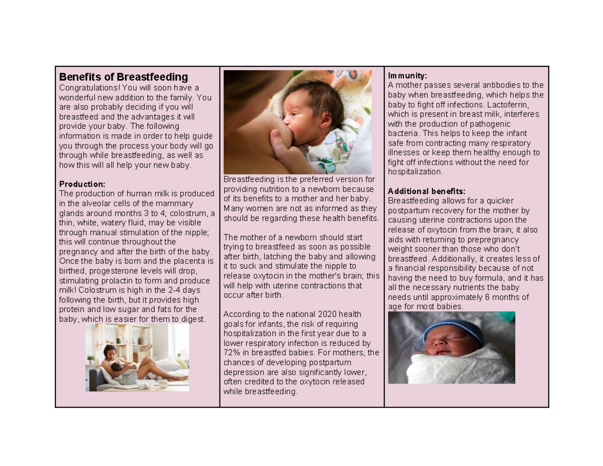 Breastfeeding brochure - Benefits of Breastfeeding Congratulations! You ...