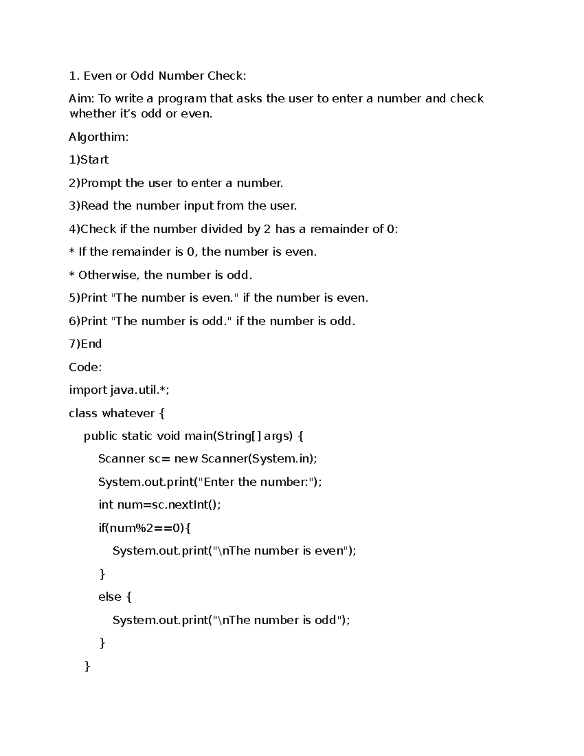 modda gudueafaf - Even or Odd Number Check: Aim: To write a program ...