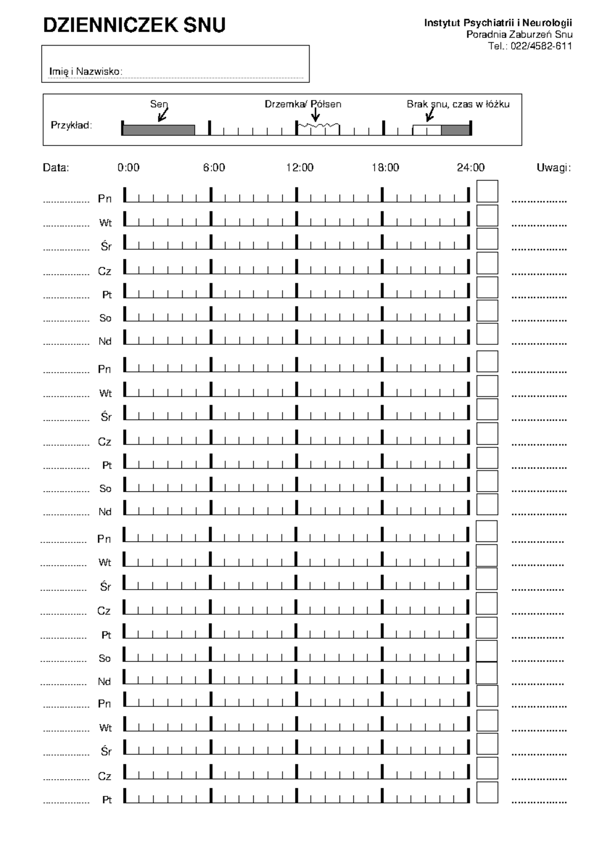 Dzienniczek Snu Graficzny - DZIENNICZEK SNU Data: 0:00 6:00 12:00 18:00 ...