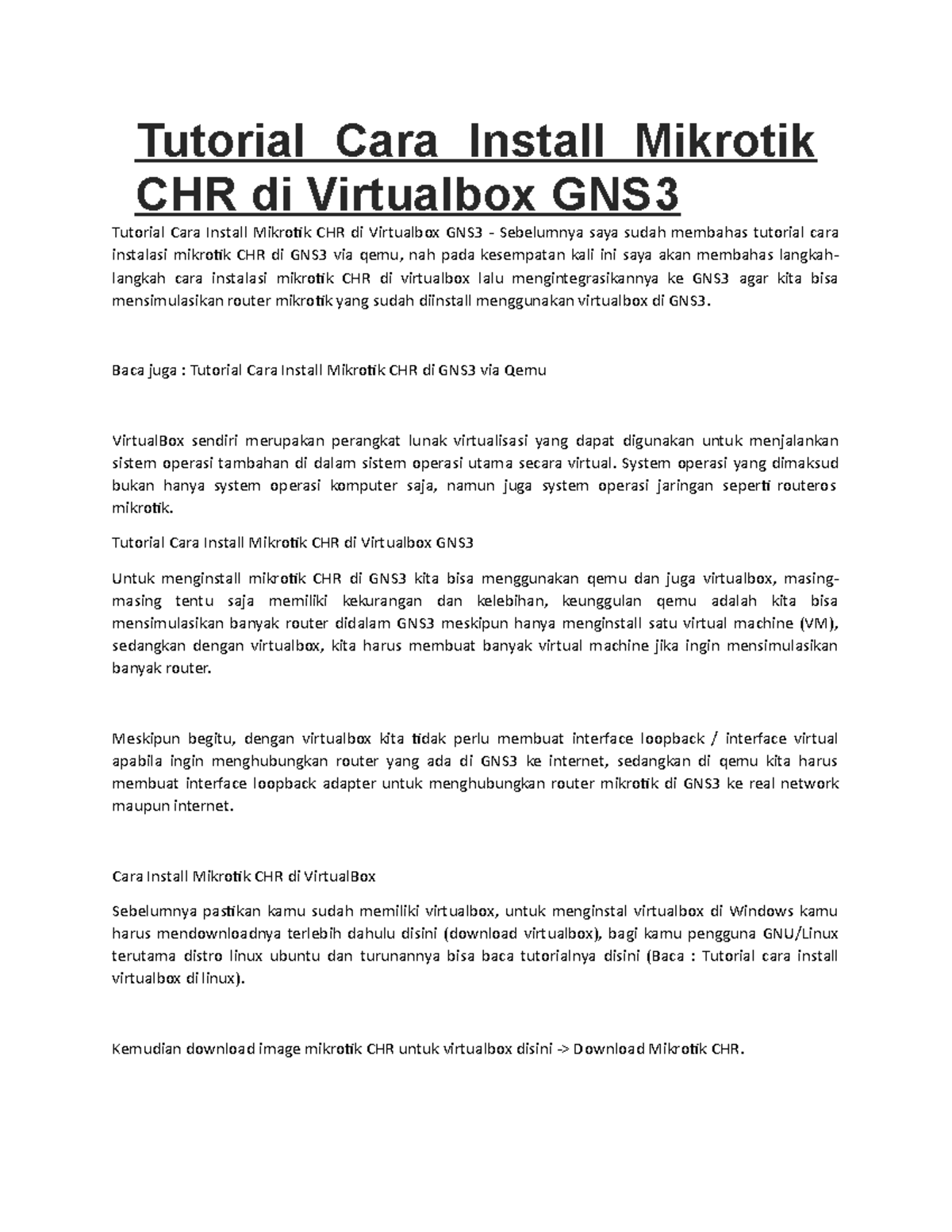 Tutorial Cara Install Mikrotik CHR di Virtualbox GNS3 - Baca juga : Tutorial Cara Install ...