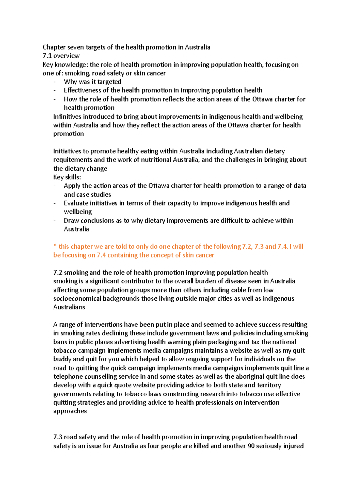 Chapter seven targets of the health promotion in Australia - I will be ...