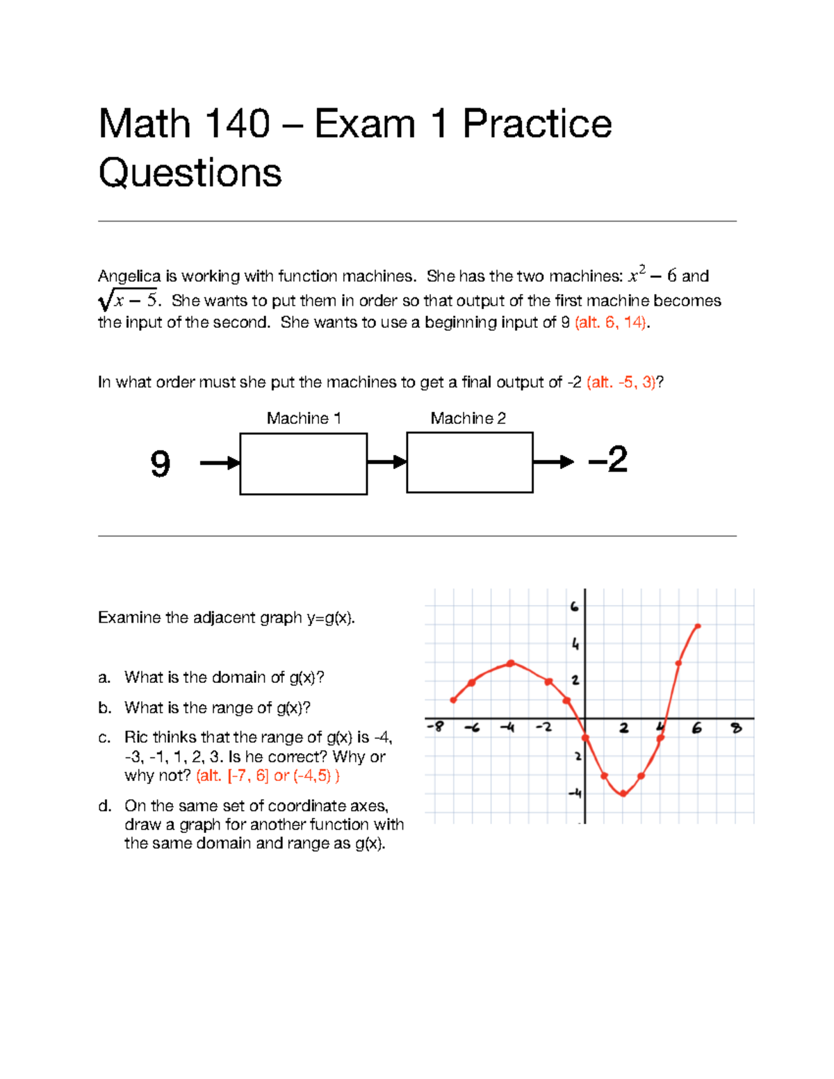 Test #1 Practice Questions - Math 140 – Exam 1 Practice Questions ...