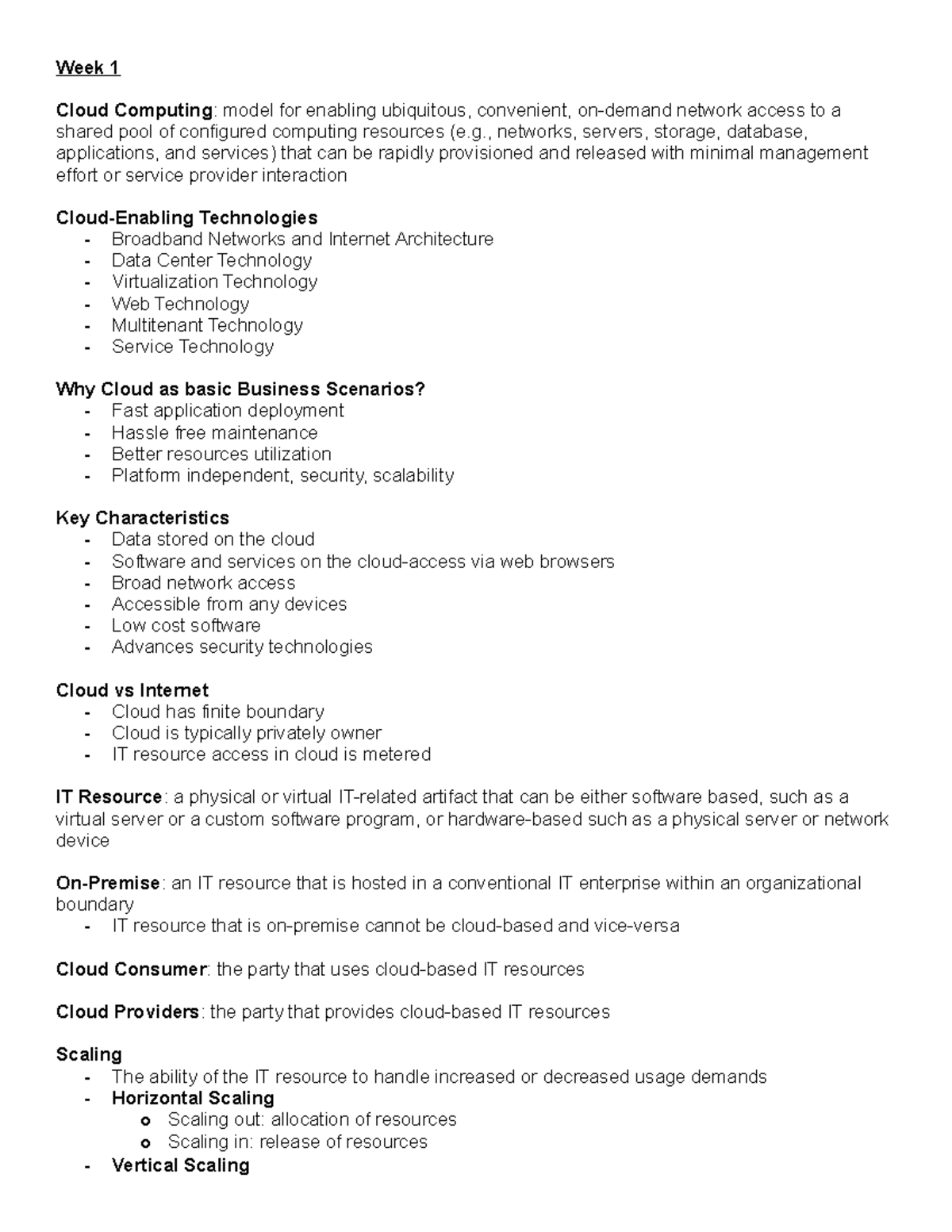Itm711 Notes Week 1 Cloud Computing Model For Enabling Ubiquitous Convenient On Demand