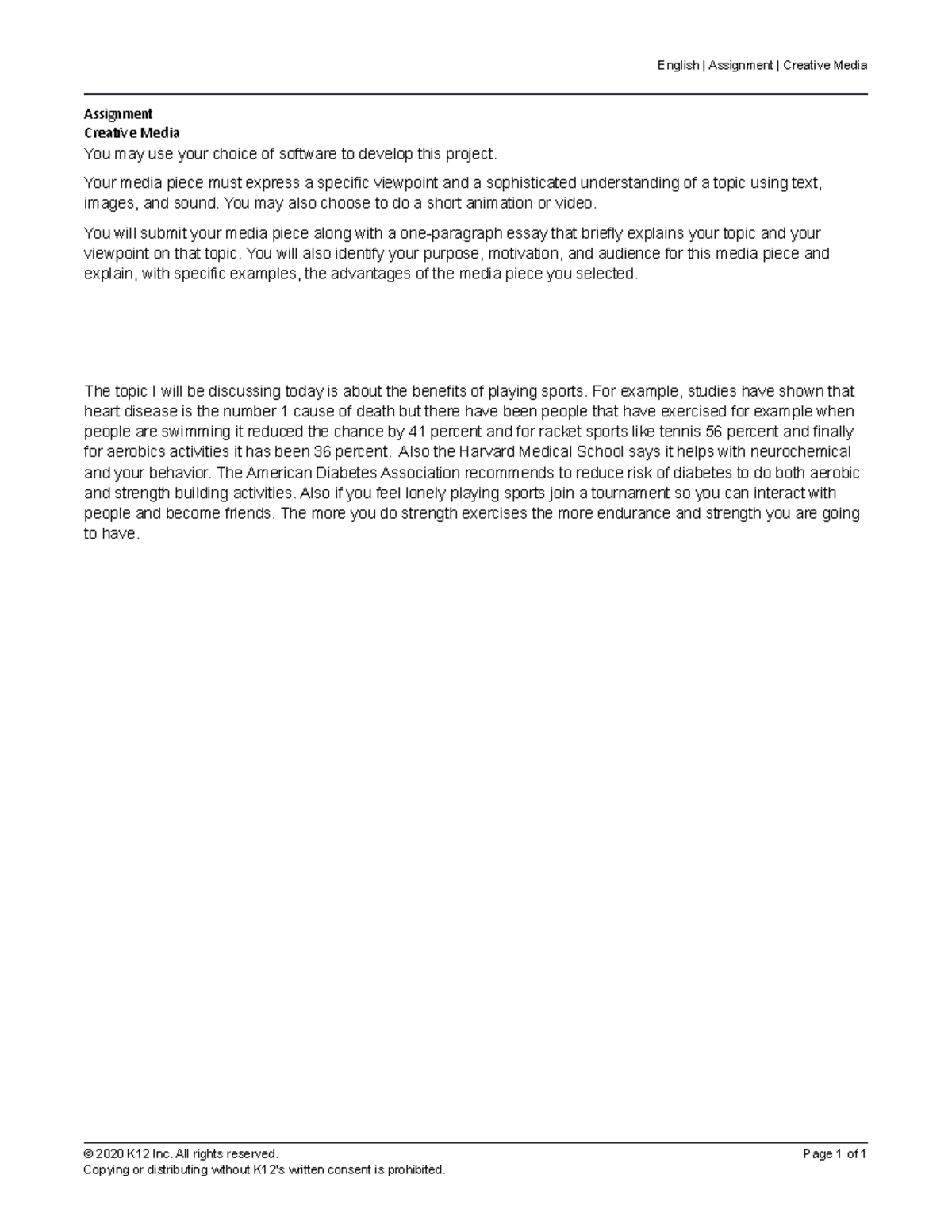 Language arts 2 - English | Assignment | Creative Media Assignment ...