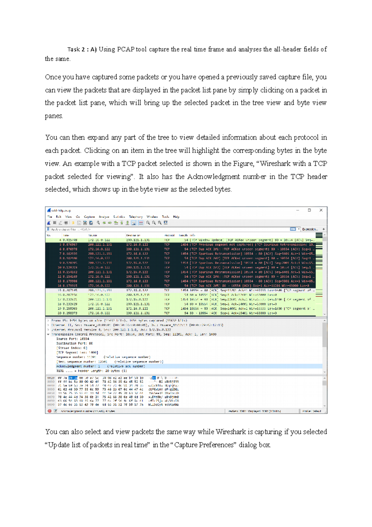 Task 2 A - CN - sssssssssssss - Task 2 : A) Using PCAP tool capture the ...