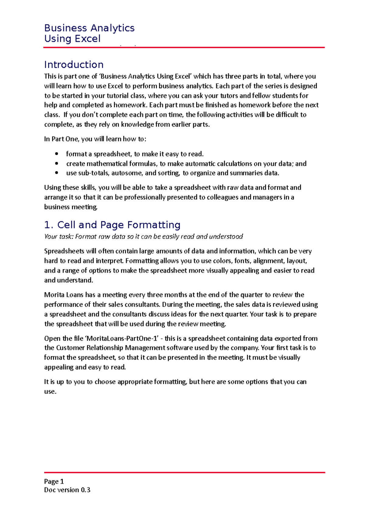 Excel Part 1 - Introduction - Business Analytics Using Excel Part One ...