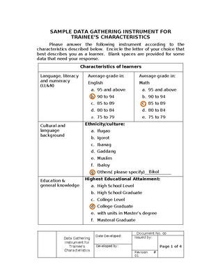 TNA - Training Need Analysis - TRAINING NEEDS ANALYSIS FORM 1: SELF ...