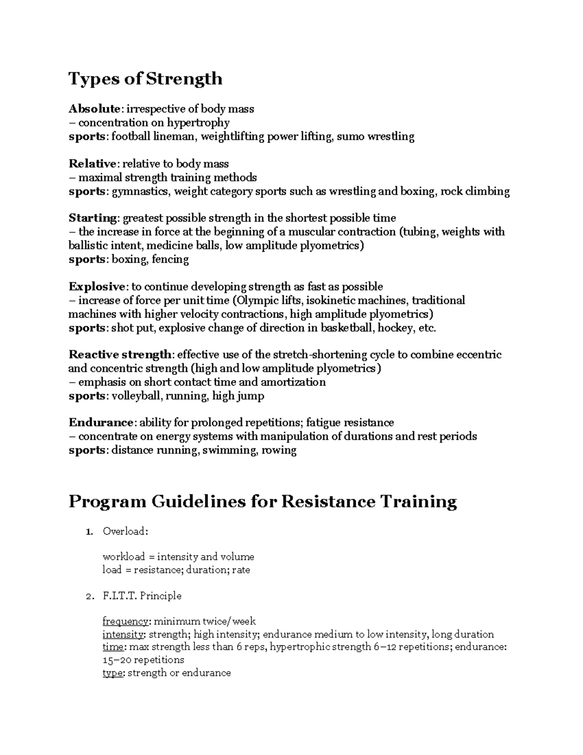 Chapter-5 - The following notes talk about Types of exercise and ...