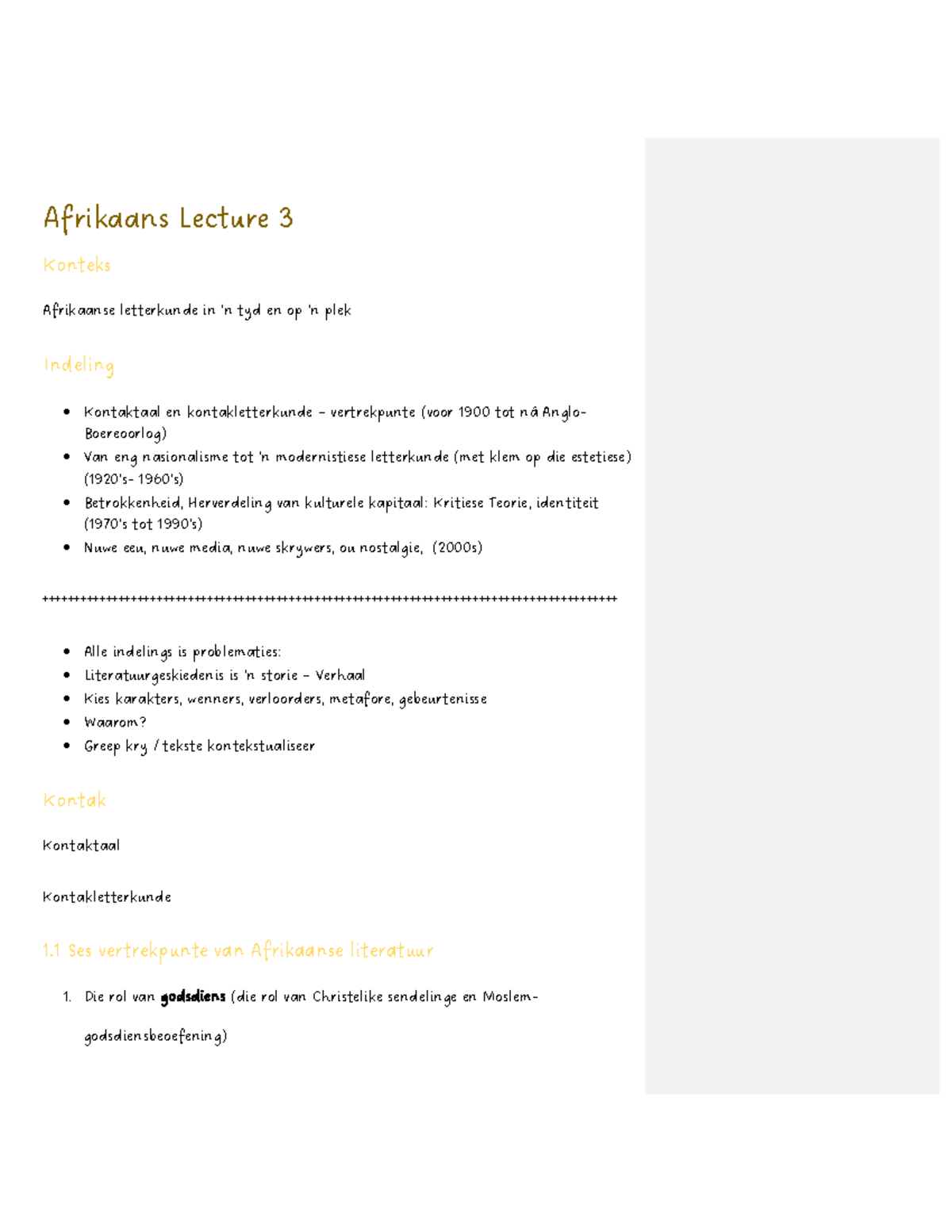 Afrikaans - Lecture Notes of Week 2. - Afrikaans Lecture 3 Konteks ...