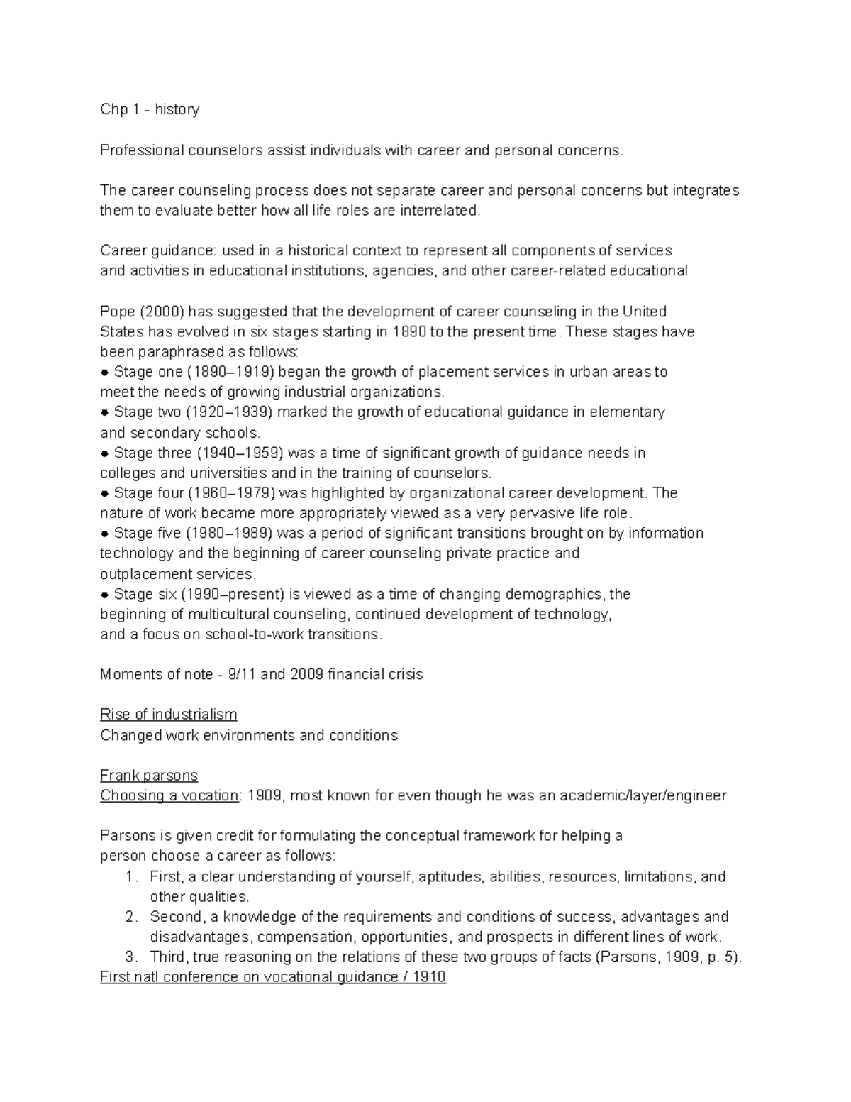 Chp 1 2 & 3 - career counseling - Chp 1 history Professional counselors ...