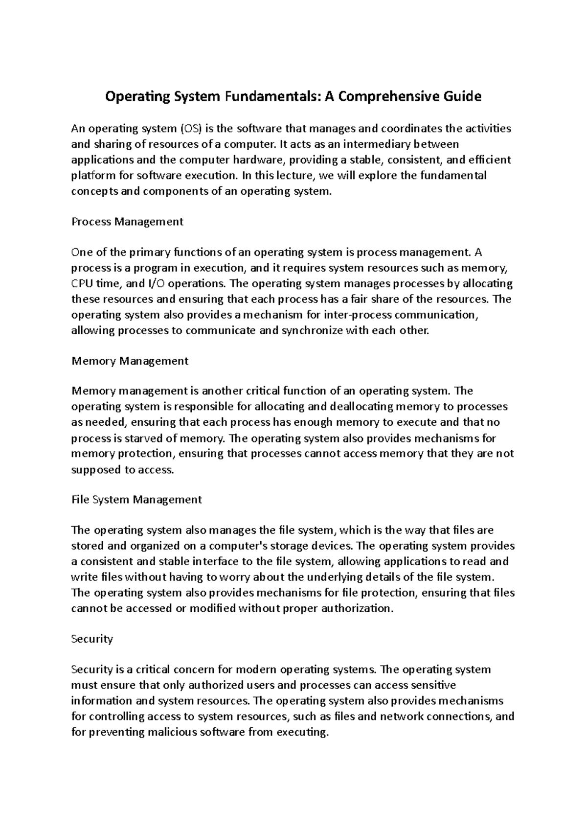 Operating System Fundamentals- A Comprehensive Guide - It acts as an intermediary between - Studocu