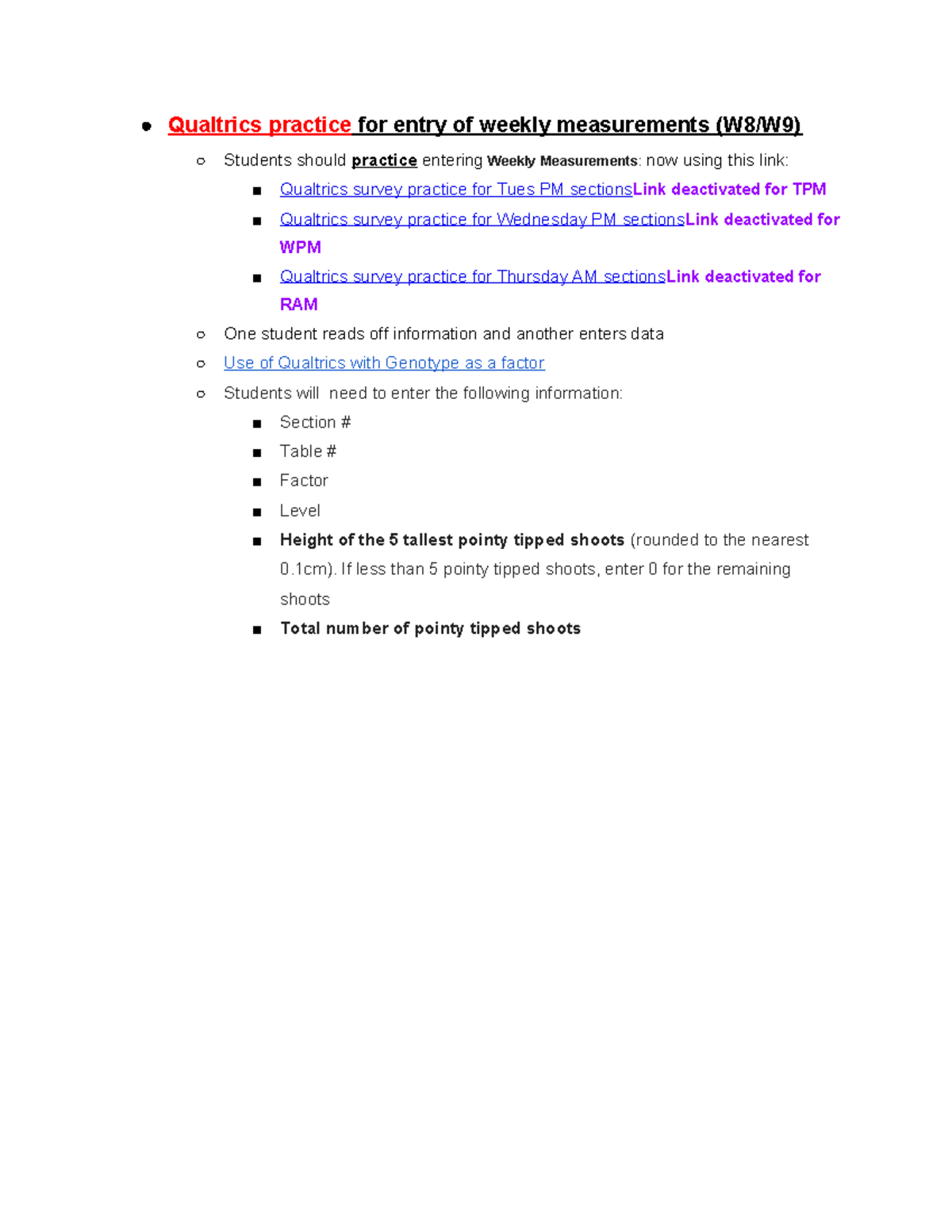 Instructions and links for Practice entry of weekly data in Practice ...