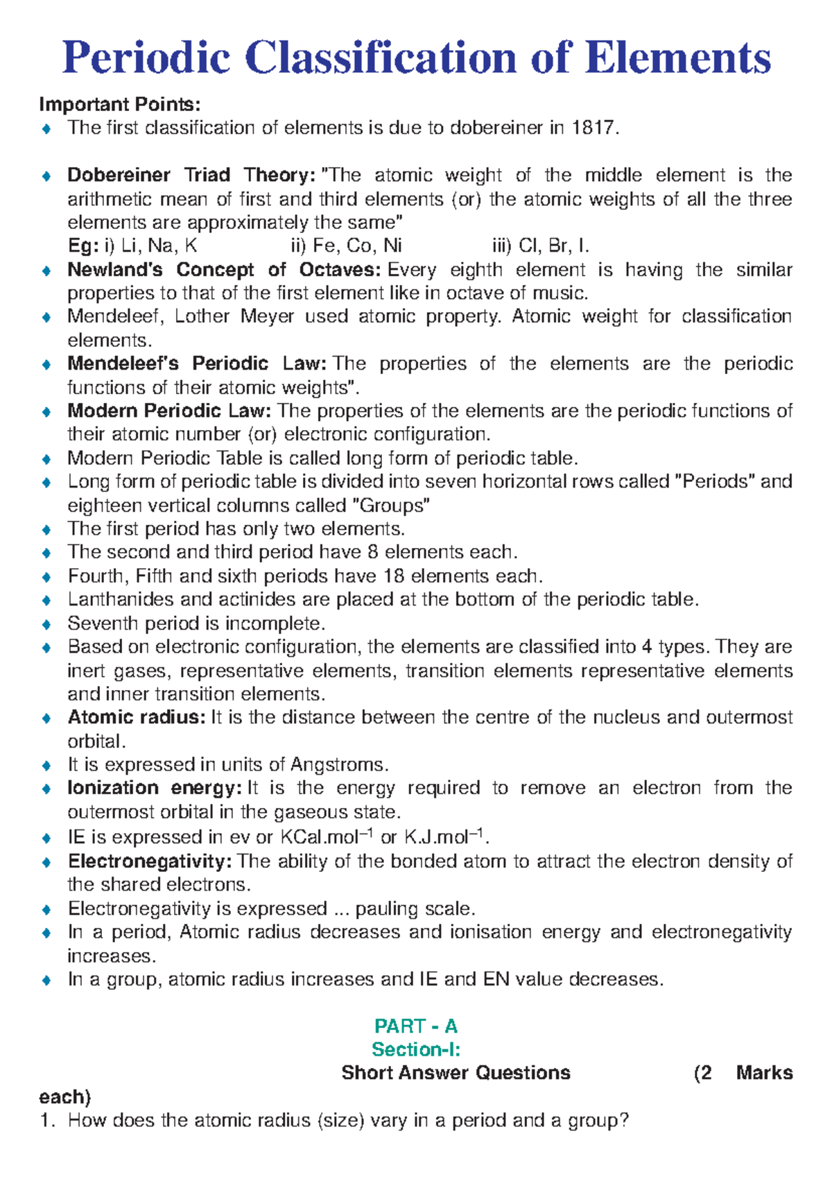 Periodic Classification Of Elements - Periodic Classification of ...