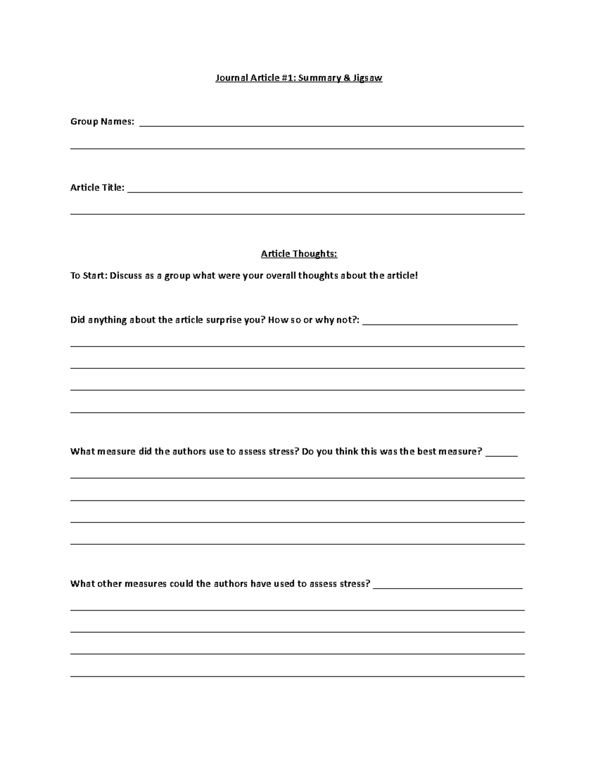 Article 1 Activity - group activity to work on discussing an article ...