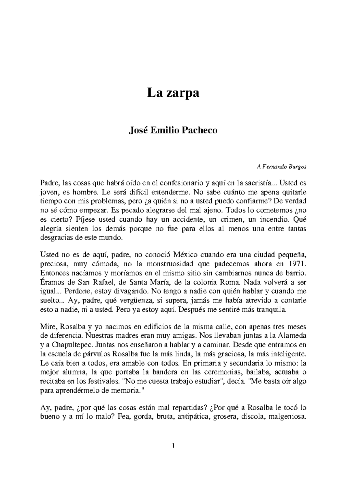 Za - descripcion - La zarpa José Emilio Pacheco A Fernando Burgos Padre ...
