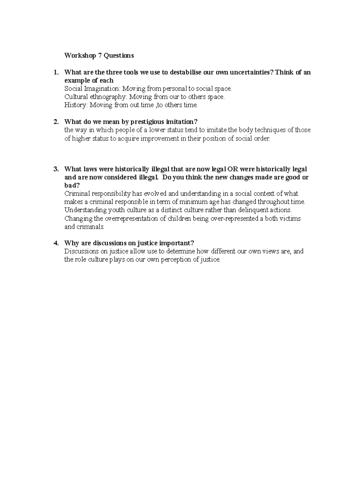 Workshop 7 Questions - The tutorial question answers, tutorials 1-12 ...