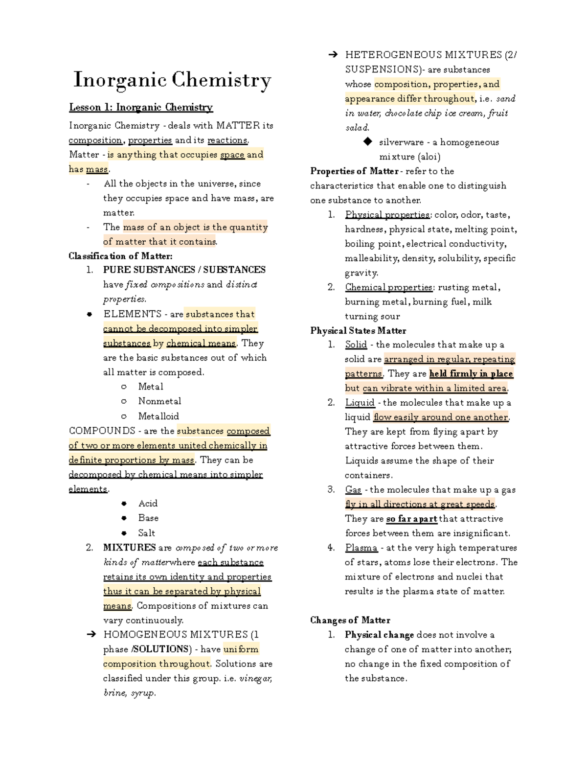 Inorganic Chemistry (Notes) - Inorganic Chemistry Lesson 1: Inorganic ...