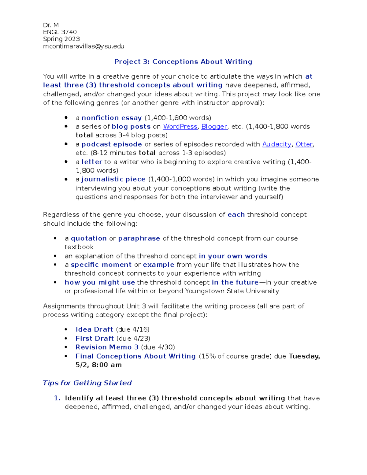 Project 3 Conceptions About Writing Assignment Sheet - Dr. M ENGL 3740 ...