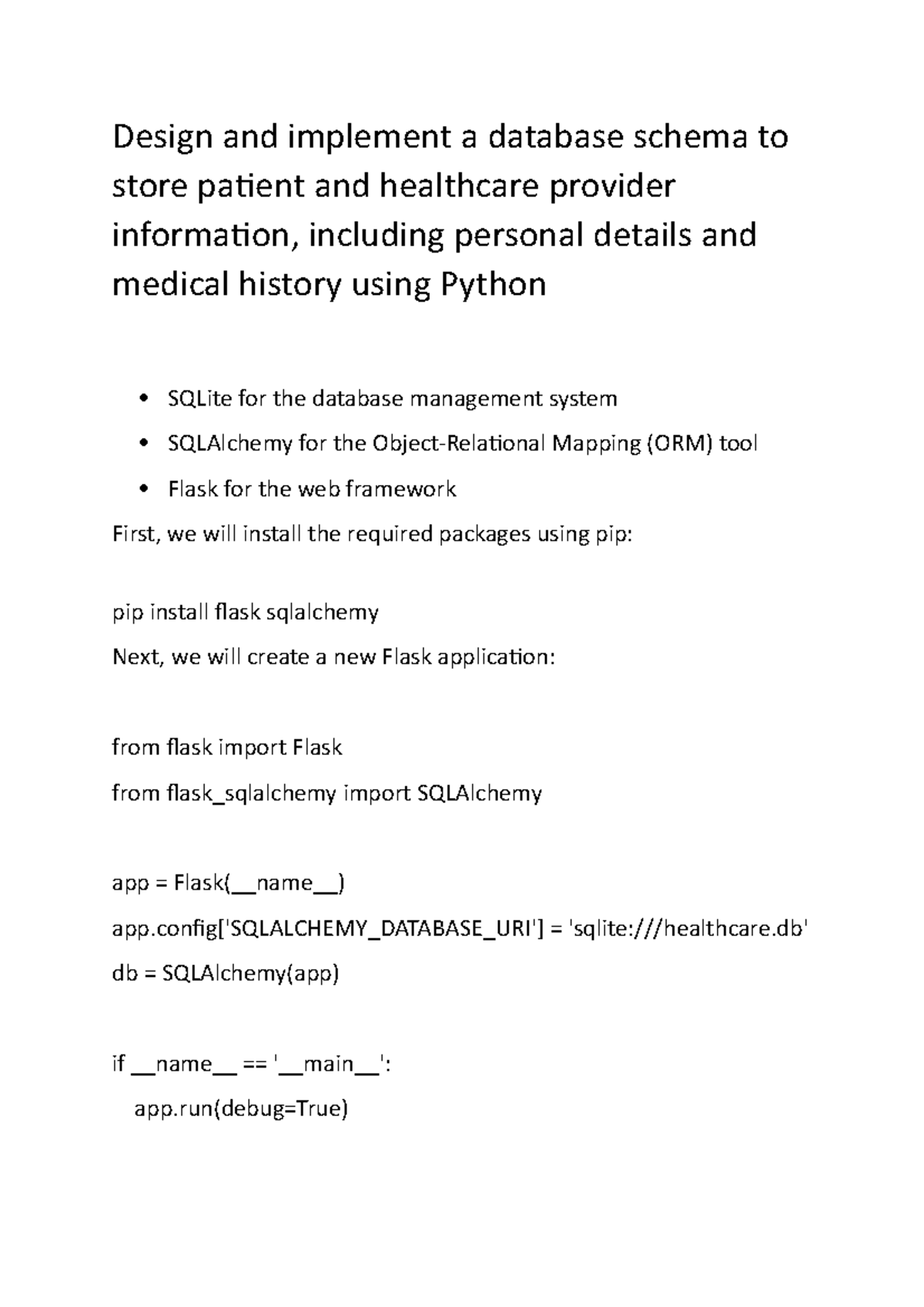 Healthcare provider information- python - Design and implement a ...