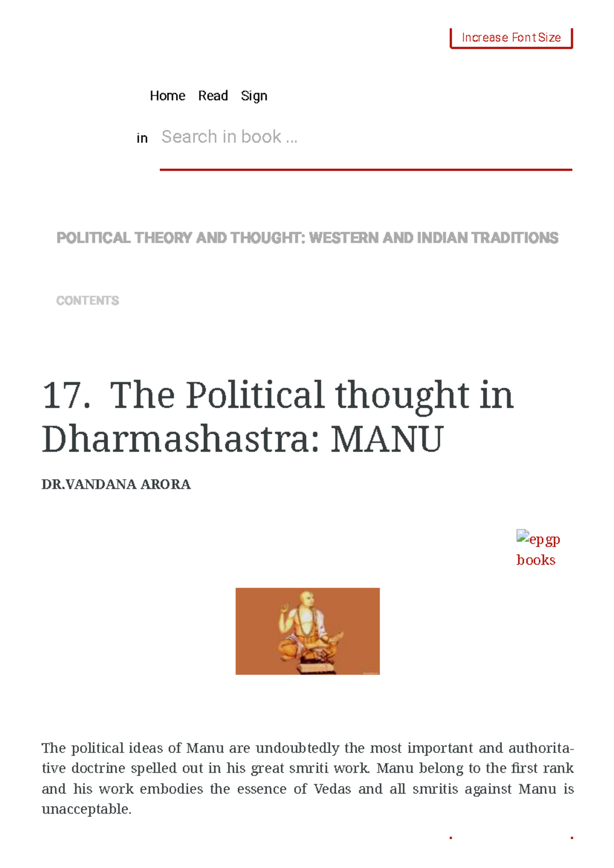 The Political thought in Dharmashastra MANU – Political Theory and ...