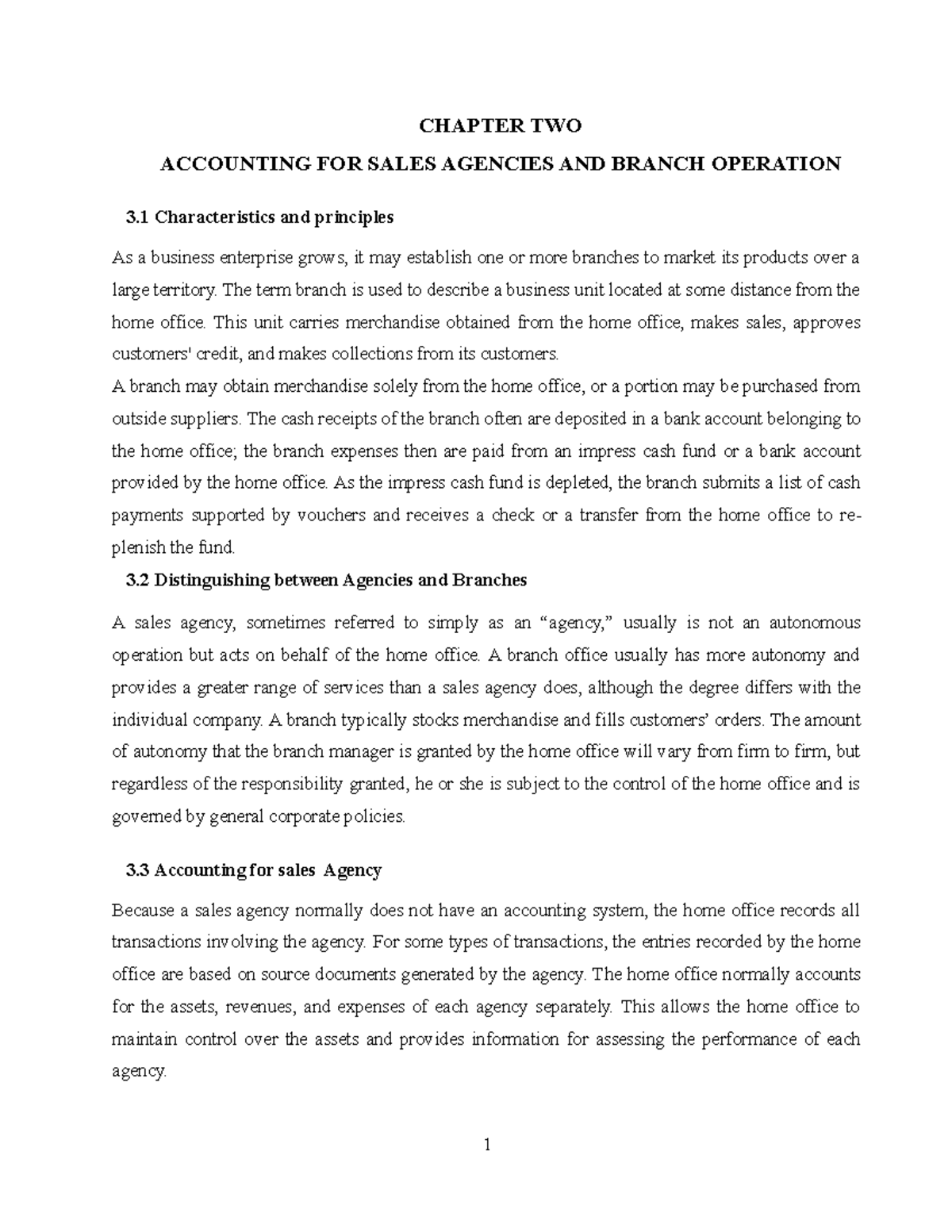 Chapter 3 - good - CHAPTER TWO ACCOUNTING FOR SALES AGENCIES AND BRANCH ...