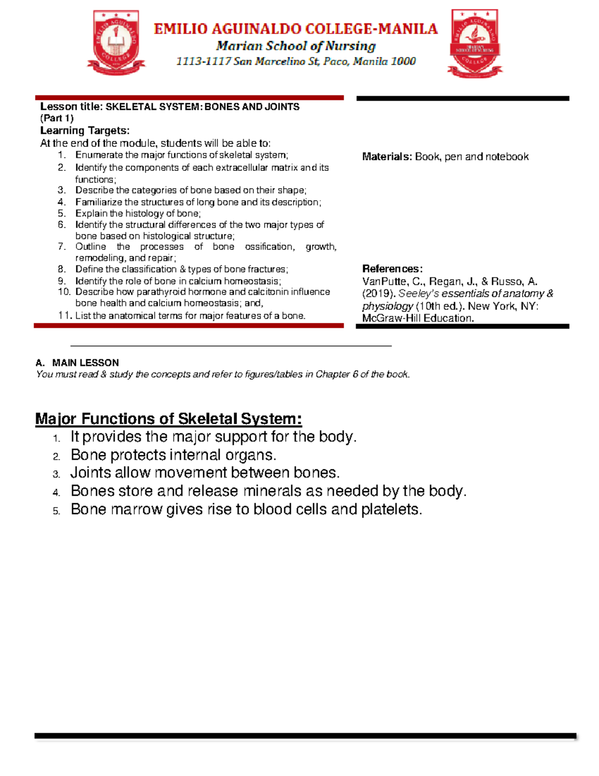 Skeletal- System-1 - none - Lesson title: SKELETAL SYSTEM: BONES AND ...