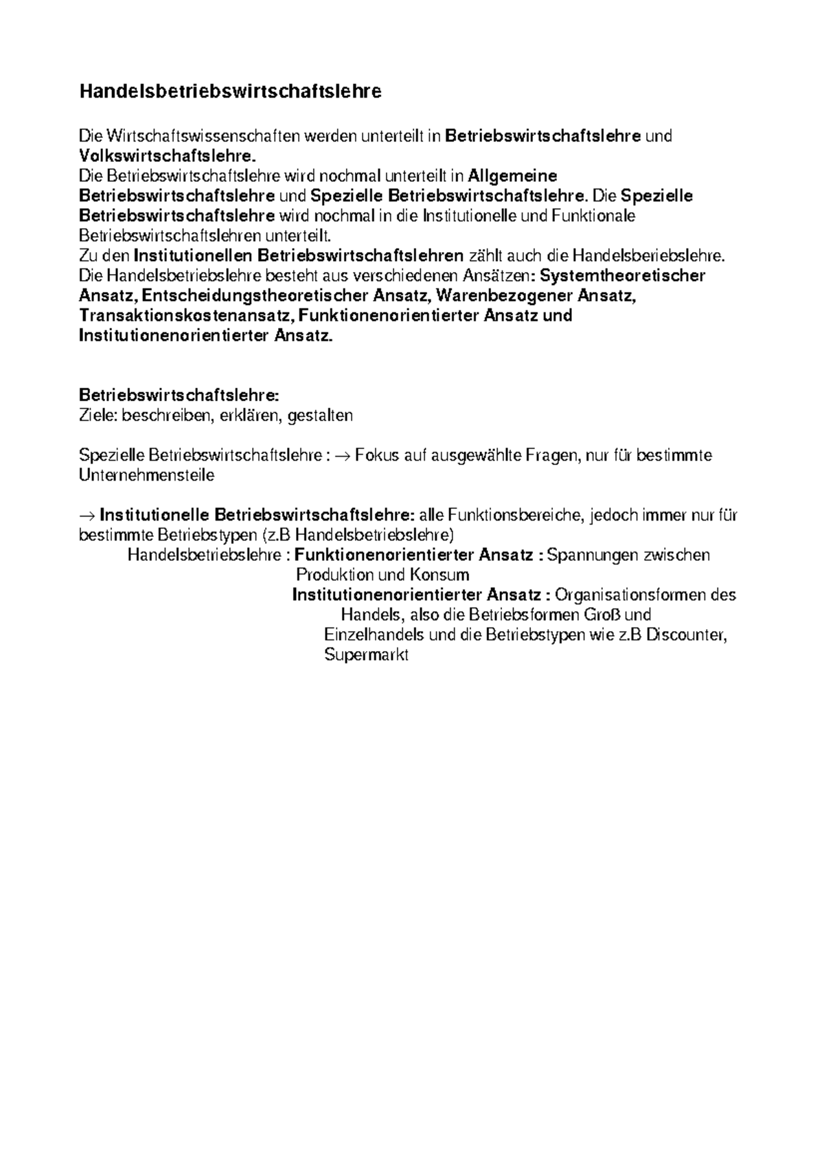 Zusammenfassung HBWL - Handelsbetriebswirtschaftslehre Die ...