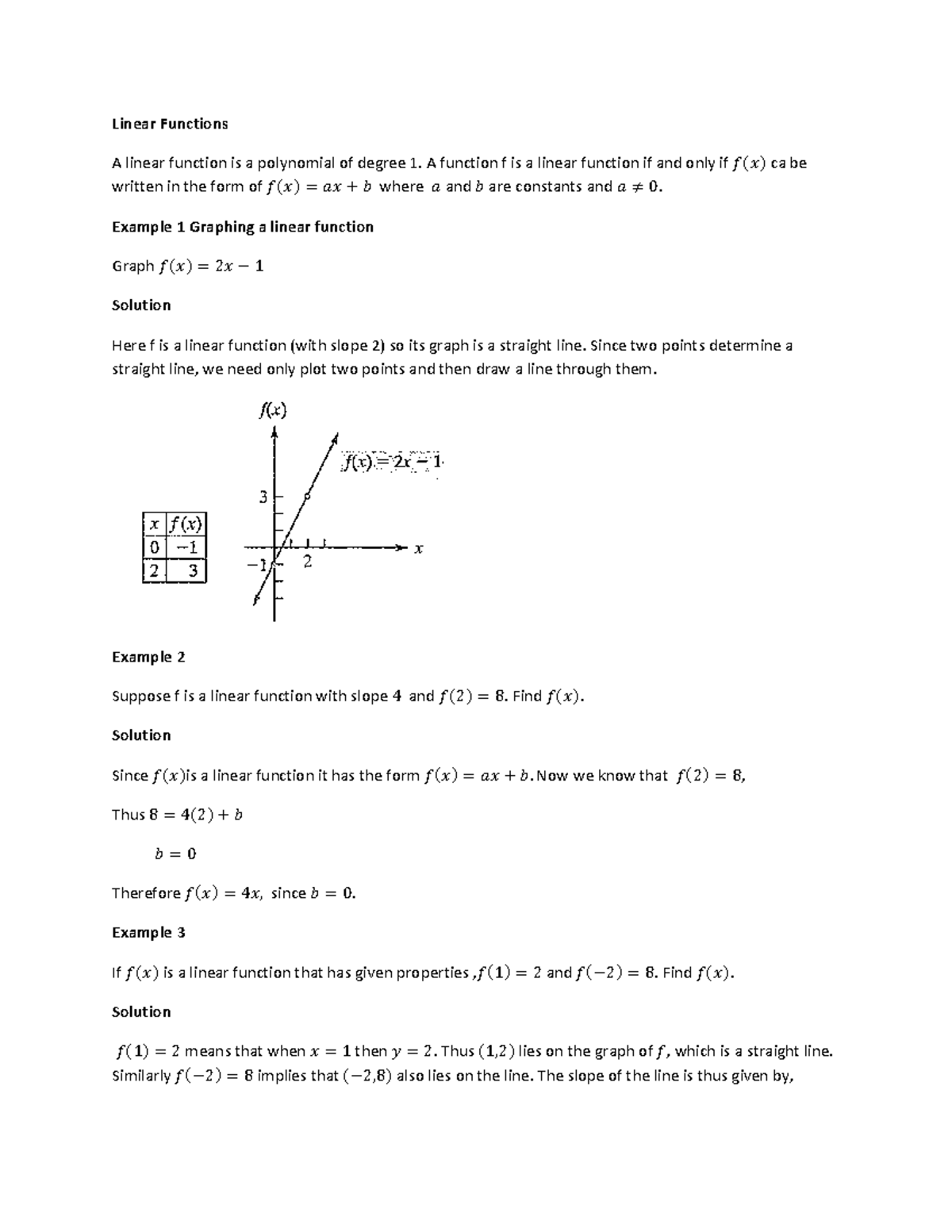 Linear and quadratic Functions - Linear Functions A linear function is ...