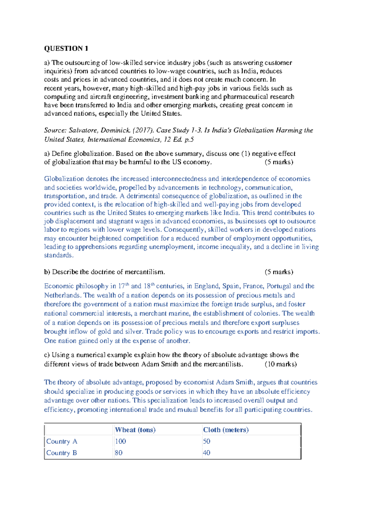 ECO 561 2nd Tutorial - QUESTION 1 a) The outsourcing of low-skilled ...