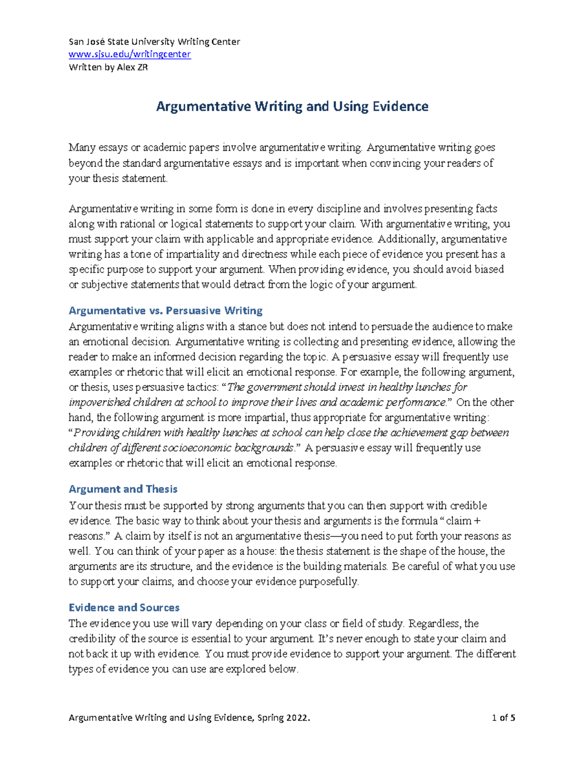 Argumentative Writing and Using Evidence - Argumentative writing goes ...