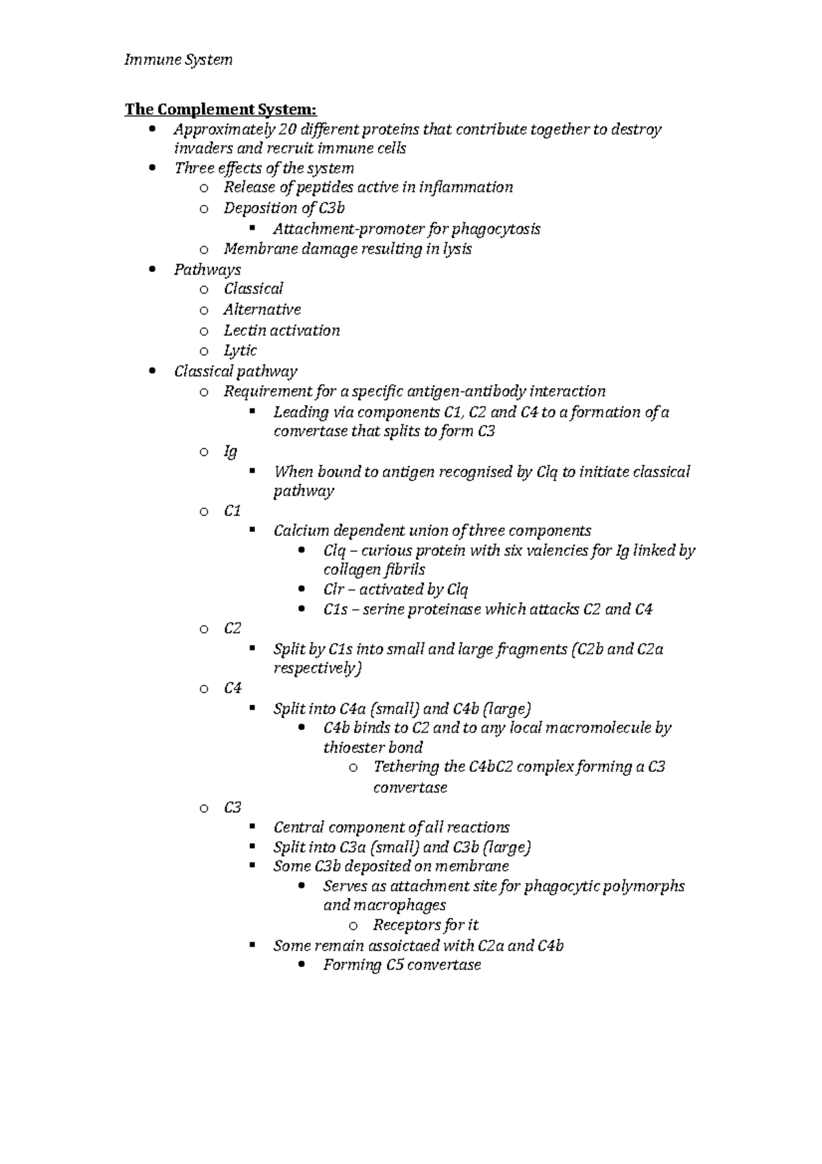 The Complement System Lecture Notes - Immune System The Complement ...