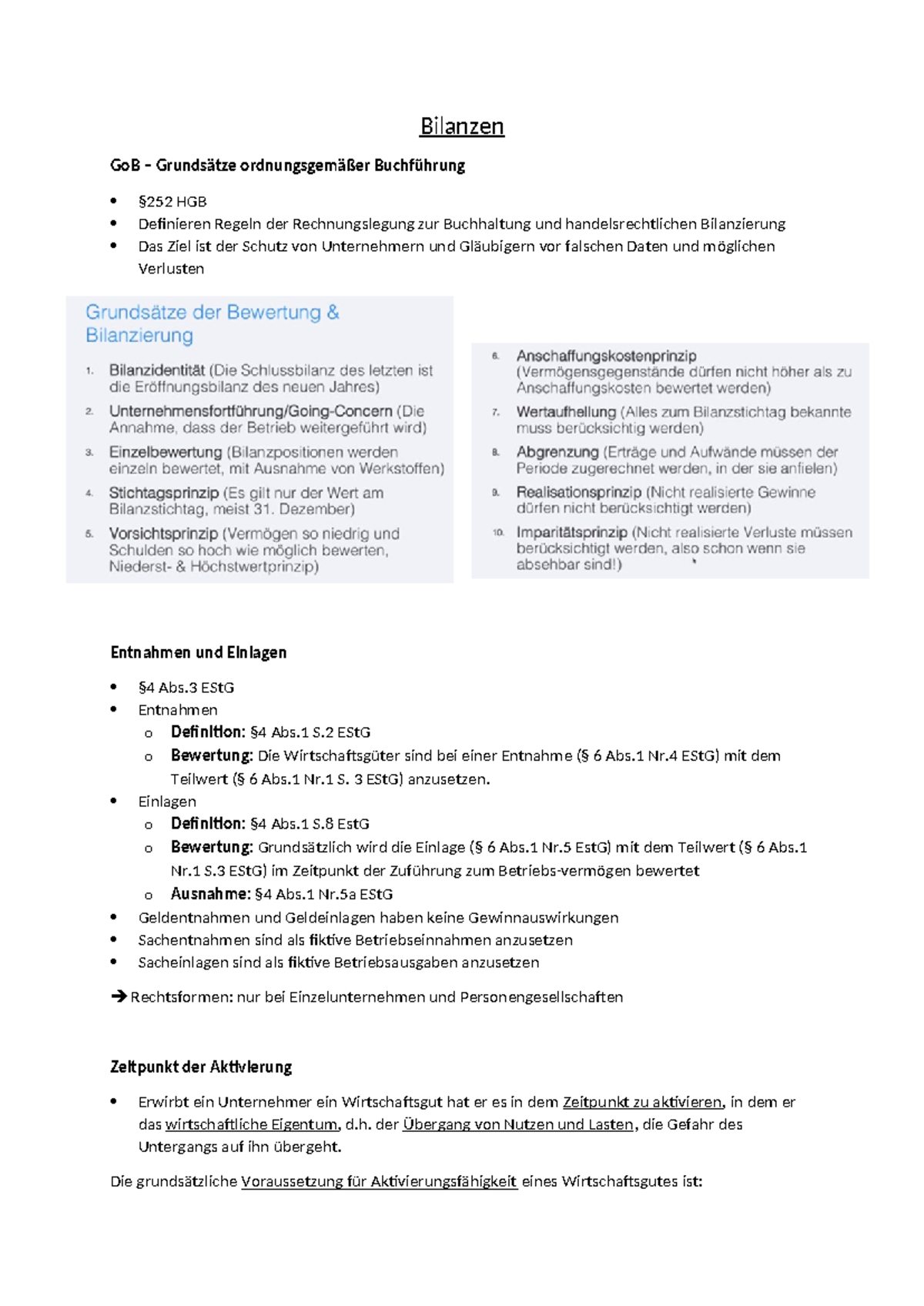 Lernzettel Bilanzen - Bilanzen GoB – Grundsätze ordnungsgemäßer ...